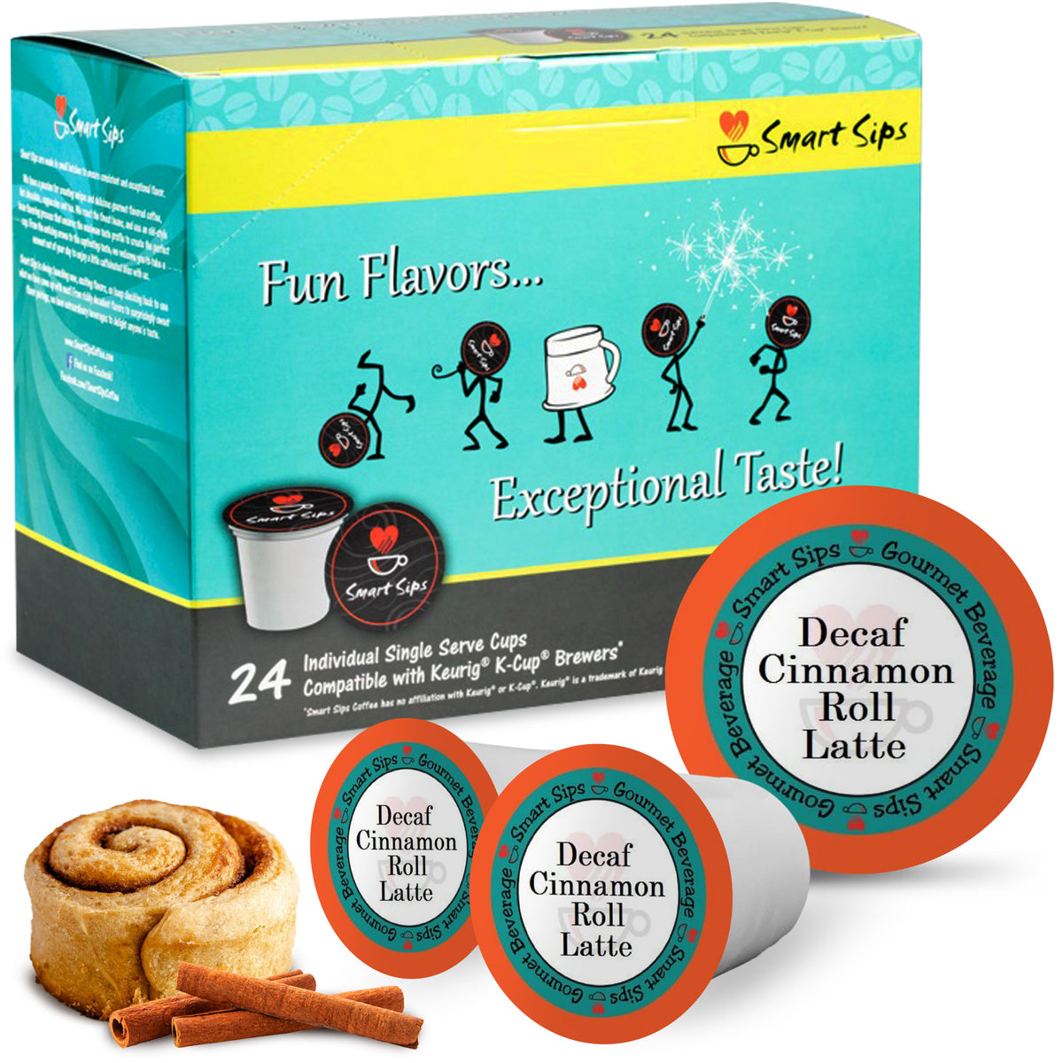 Decaf Cinnamon Roll Latte, Decaffeinated Latte Pods for Keurig K-cup B ...