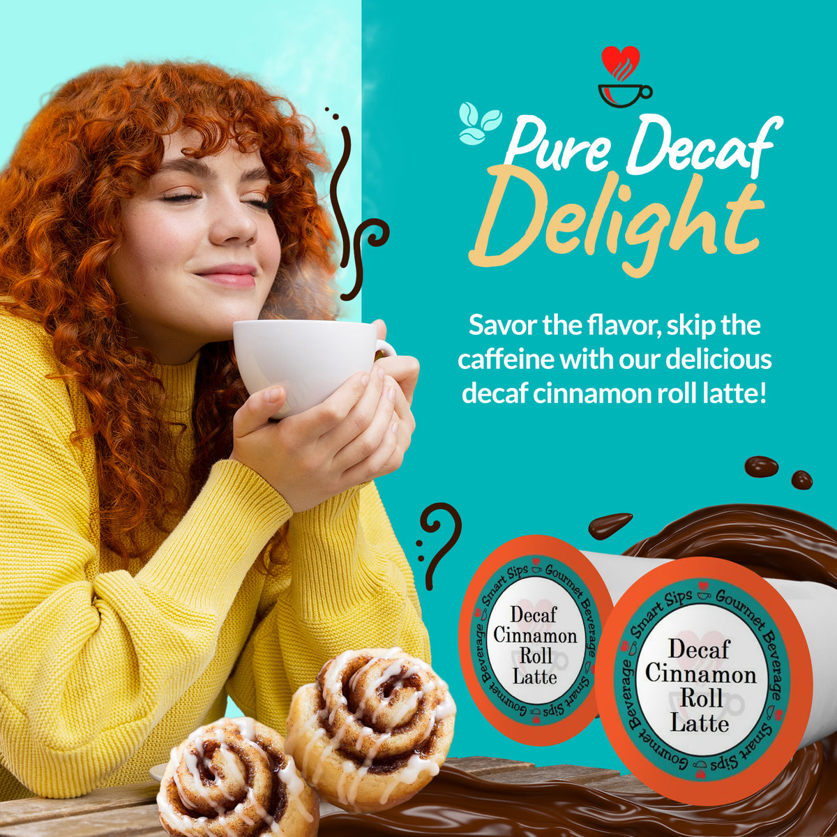 Decaf Cinnamon Roll Latte, Decaffeinated Latte Pods for Keurig K-cup B ...